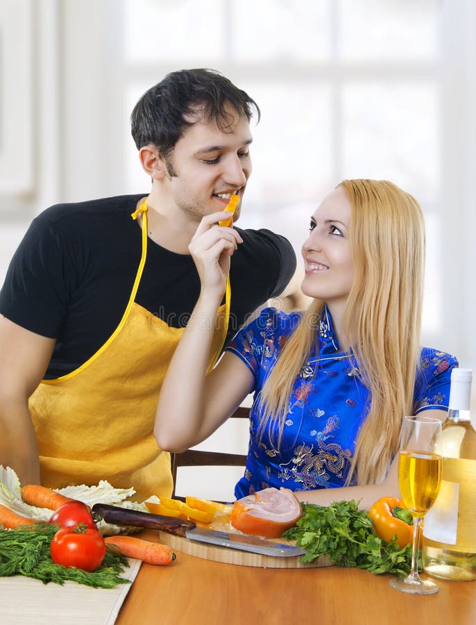 Love. Portrait of Happy Couple in Kitchen. Stock Photo - Image of love ...