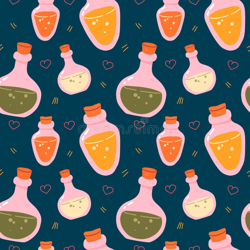 Love Potion Seamless Pattern. Potion Bottles in a Flat Style Stock ...