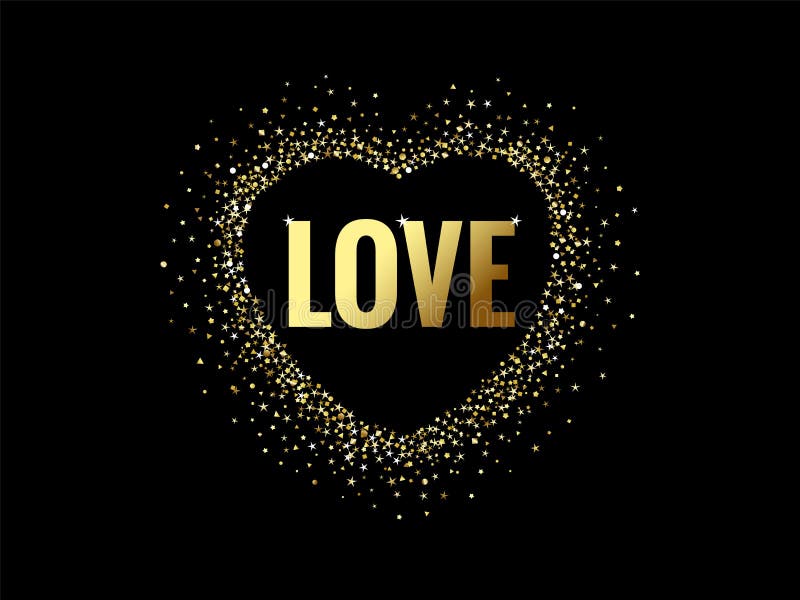 Love Letter Design Gold Sparkling Black Background Stock Illustrations