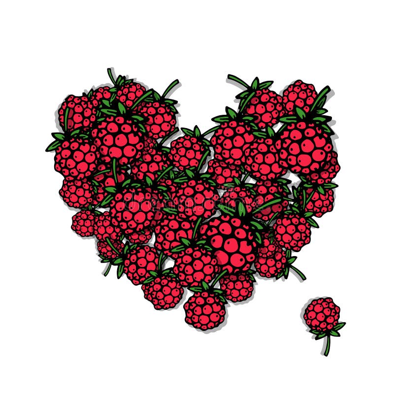 Love Raspberry. Heart Sketch for Your Design Stock Vector ...