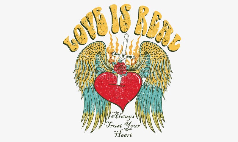 Love is Real. Heart with Knife Artwork, Eagle Wing Vector T-shirt ...