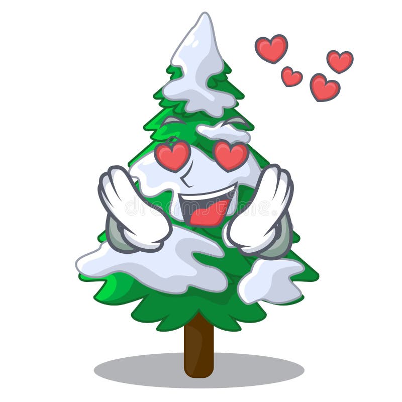 In Love Realistic Fir Tree in Snow Mascot Stock Vector - Illustration ...