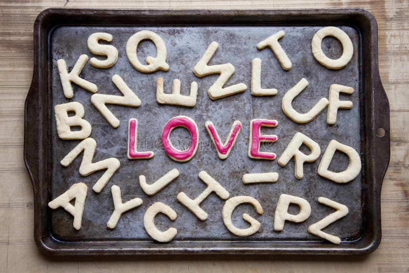 Alphabet Letter Shaped Cookies on Baking Tray Stock Image - Image of ...