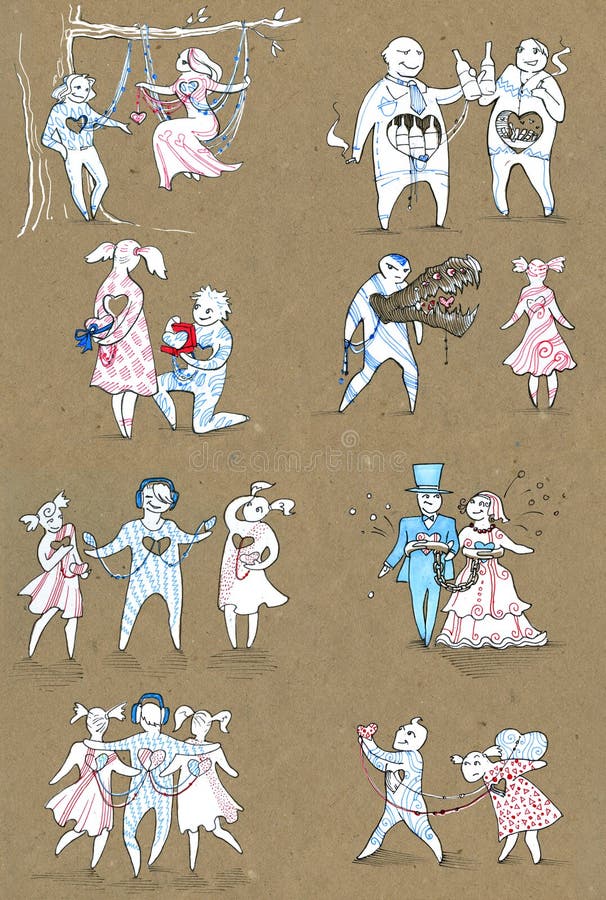 Cute Little People Connected by Hearts Heart Attachments Stock ...