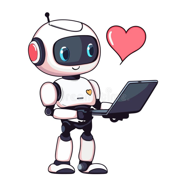 Love Robot with Laptop Heart. Stock Vector - Illustration of ...