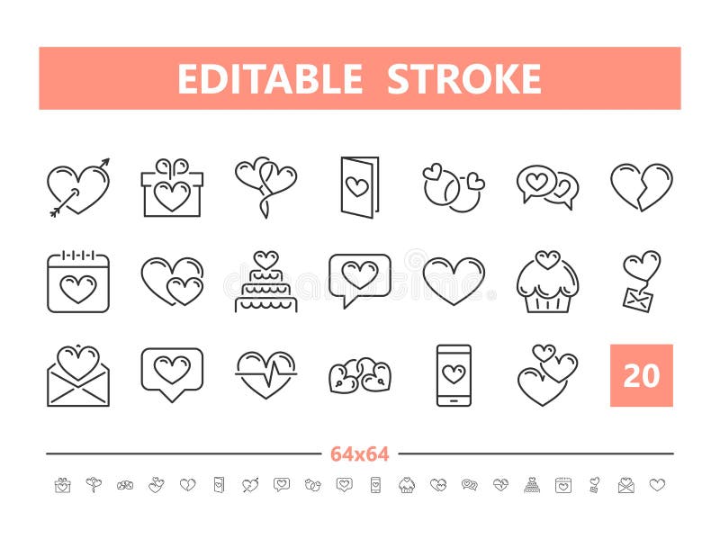 Love and Romance 20 Line Icons. Vector Illustration in Line Style ...