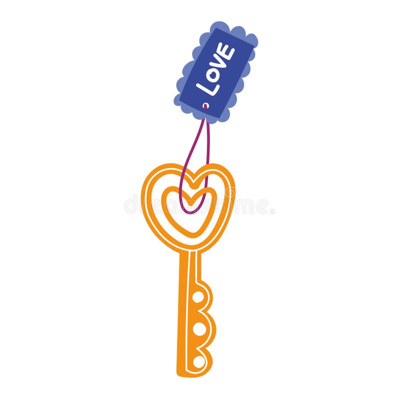 Love Romantic Key and Keychain in Cartoon Style Design Stock Vector ...