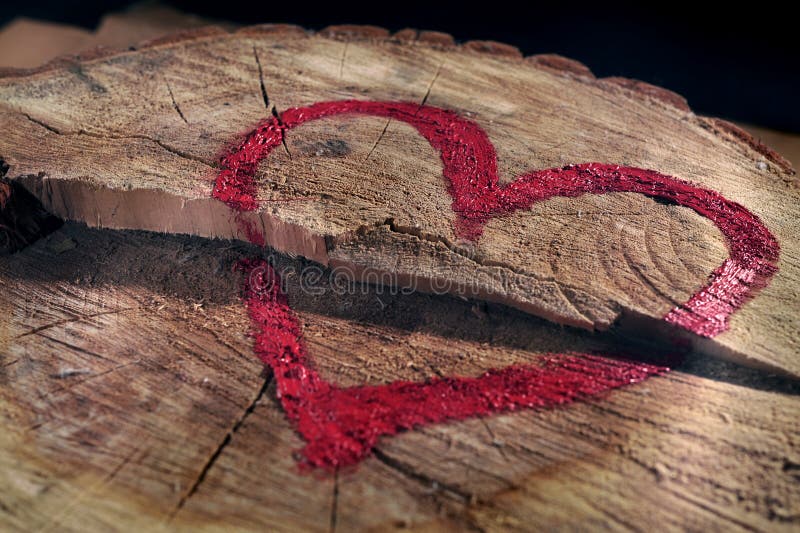 Love and Save Nature, Red Heart Drawn on a Tree Trunk, Close-up Stock ...