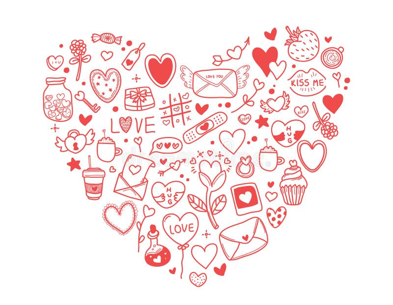 Love Scribble Design Elements Hand Drawn Doodle Set in Huge Valentine ...