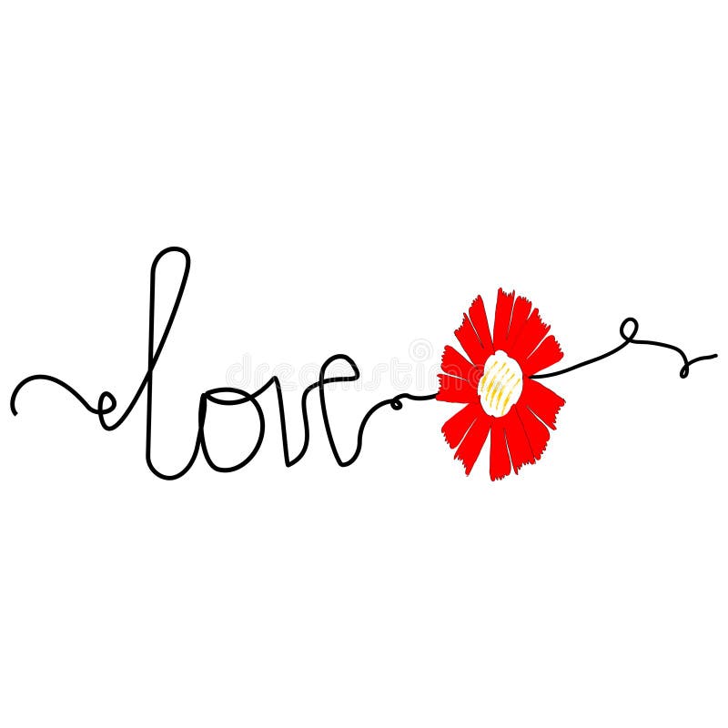 Love Script Line. Red Flower Symbol. Handwritten Romantic Word. Vector ...