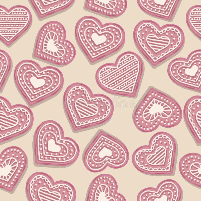 Love Seamless Pattern with Pink Heart Cookies Stock Vector ...