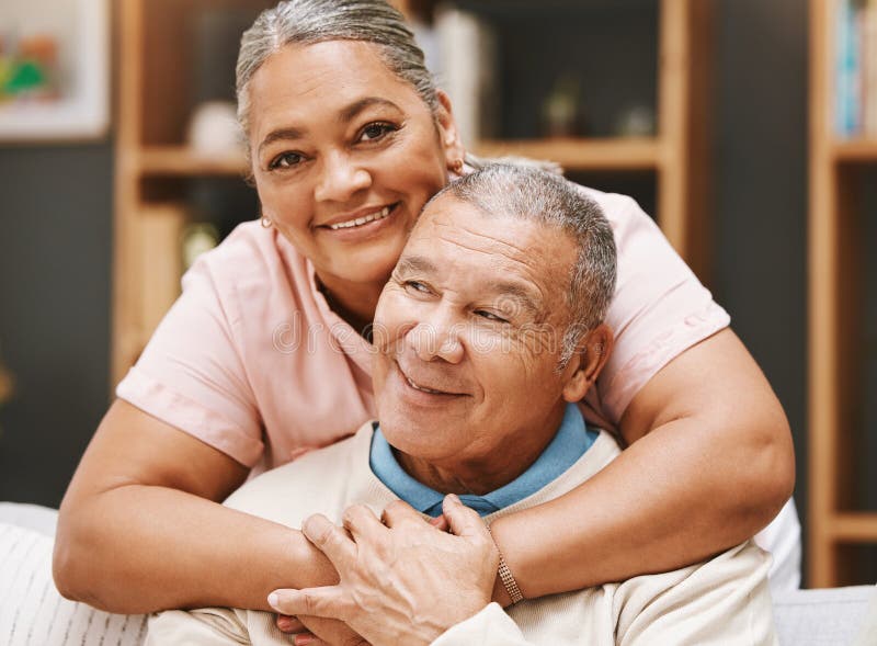 Love Senior Couple And Hug In Living Room Home Bonding Caring And