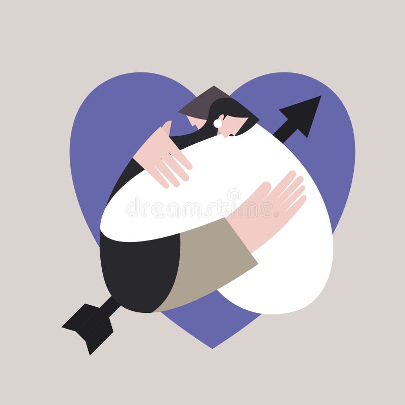 Romantic Couple Inside a Love Sign Stuck with an Arrow Stock Vector ...