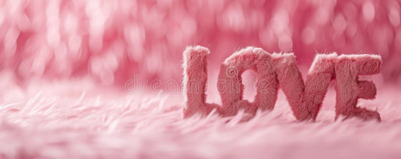 Love Sign with Pink Fur Texture on Pink Fluffy Background, Romantic ...