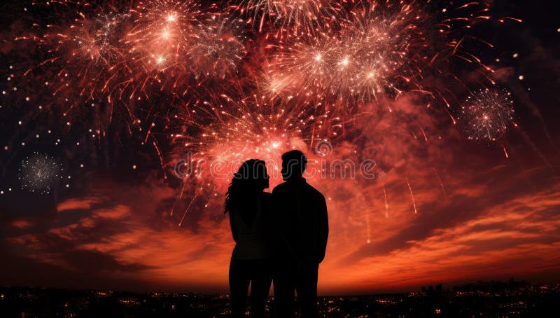 Love Silhouettes in Fireworks Stock Photo - Image of celebration ...