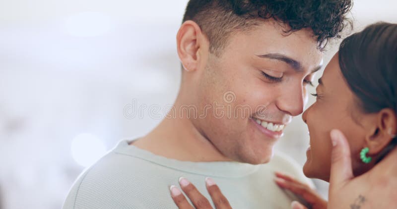 Love Smile And Kiss With Face Of Couple For Happy Romance And Support