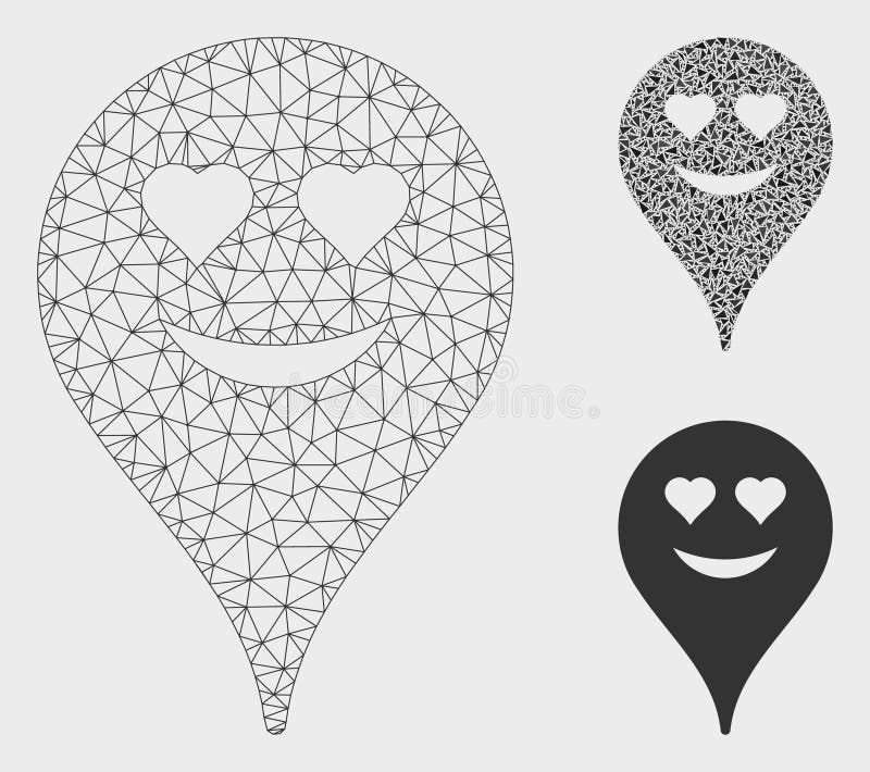Love Smiley Map Marker Vector Mesh Wire Frame Model and Triangle Mosaic ... Love Smiley Map Marker Vector Mesh Wire Frame Model and Triangle Mosaic ...