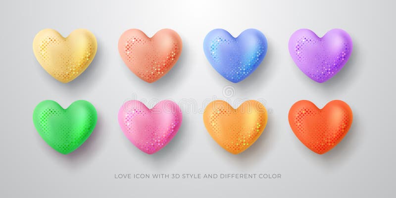Love Symbol with Different Color and 3D Style. Elegant Love Heart ...