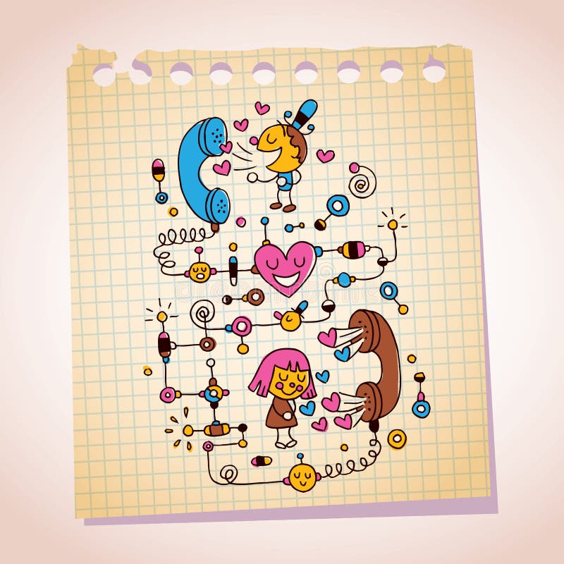 Love Telephone Conversation Note Paper Cartoon Illustration Stock ...