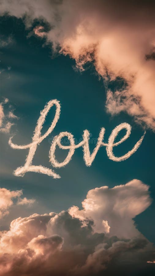 "Love Love" Text in Cursive on Serene Sky with Clouds and Sun Rays ...