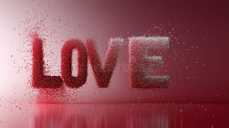 LOVE Text Disintegrating into Particles on a Gradient Background Stock ...