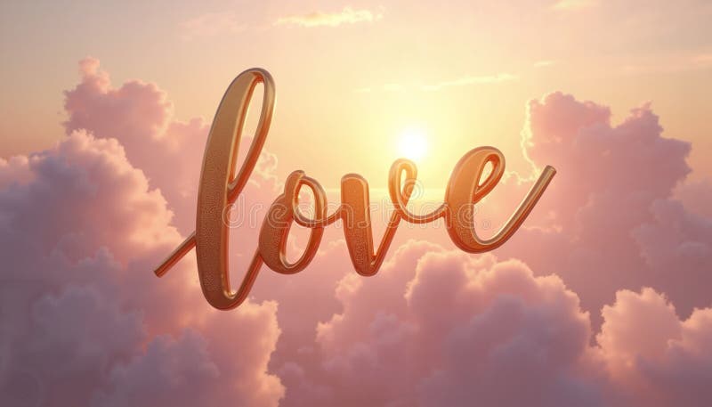 Love Text in Golden Cursive on Pink Sunset Clouds, Perfect for Romantic ...
