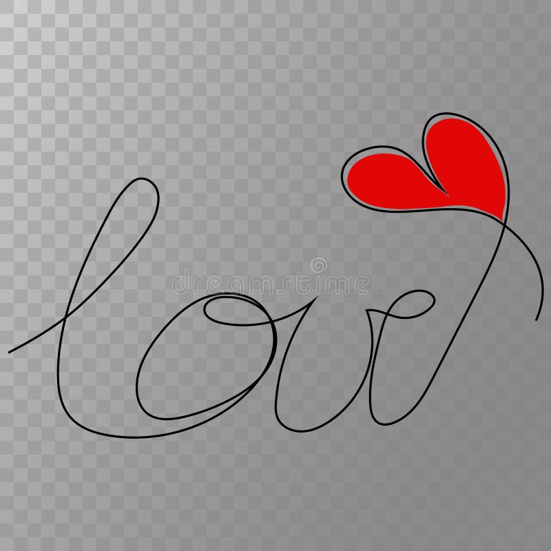 Love Text Illustration. Red Heart Accent. Minimal Vector Script. Black ...