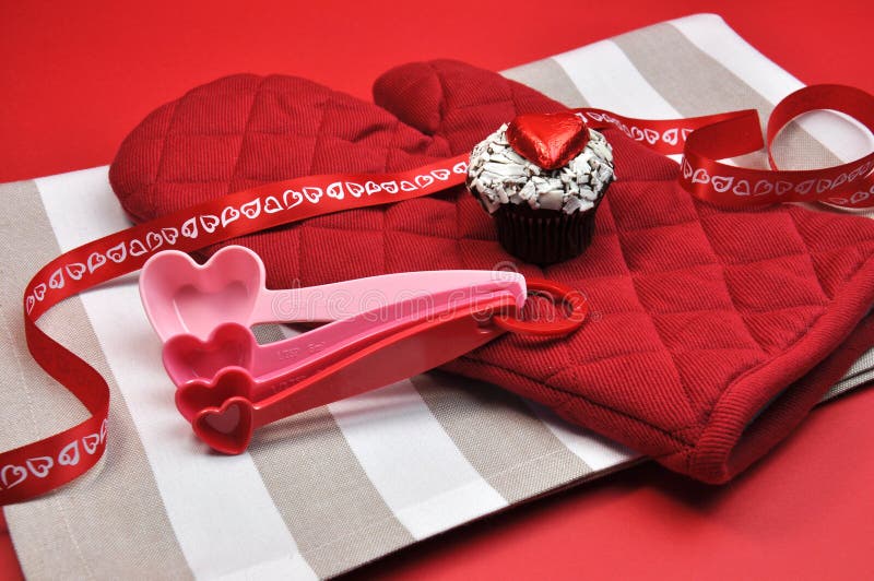 Love Theme Red Heart Kitchen Baking Preparation. Stock Image - Image of ...