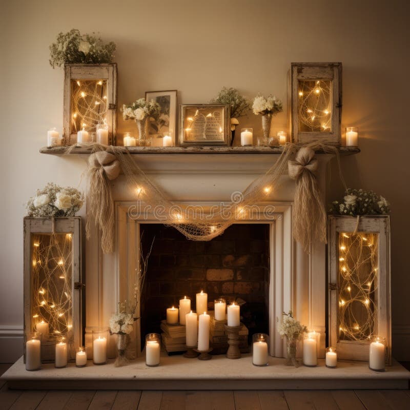 Love-themed Frames, Candles, and Intertwined Fairy Lights Stock ...