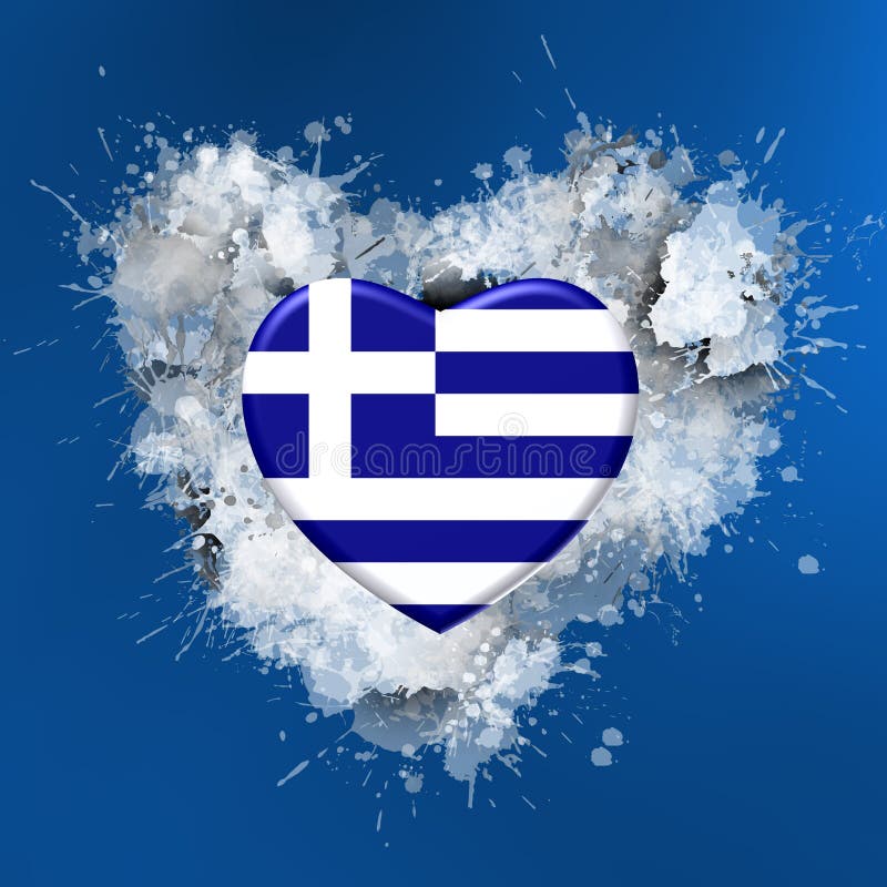 Love To Greece Over White Heart Stock Illustration - Illustration of ...