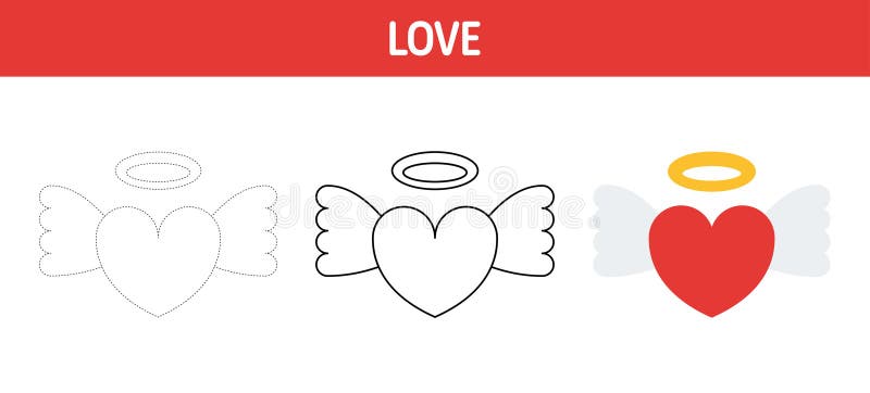 Love Tracing and Coloring Worksheet for Kids Stock Vector ...