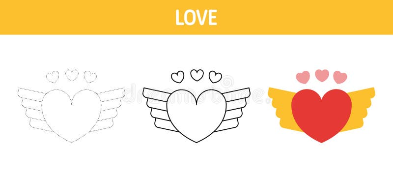 Love Tracing and Coloring Worksheet for Kids Stock Vector ...