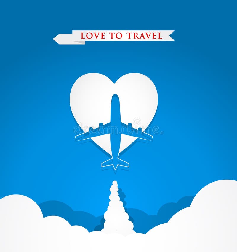 Love Travel Concept with Airplane on Heart Shape on Blue Background ...