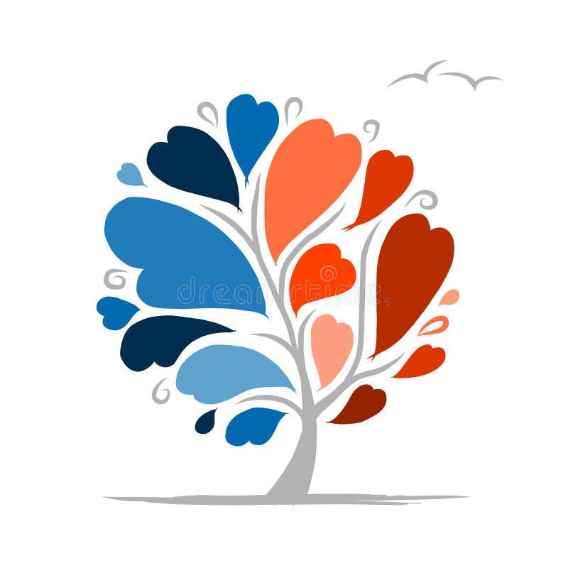 Love Tree with Blue and Red Parts for Your Design Stock Illustration ...