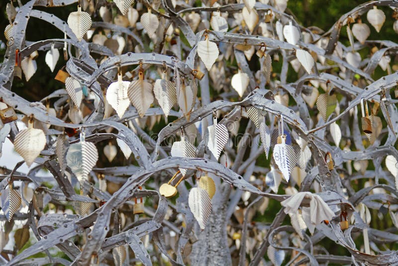 Love Tree with Metal Branches, Leaves and Padlocks. Stock Image - Image ...
