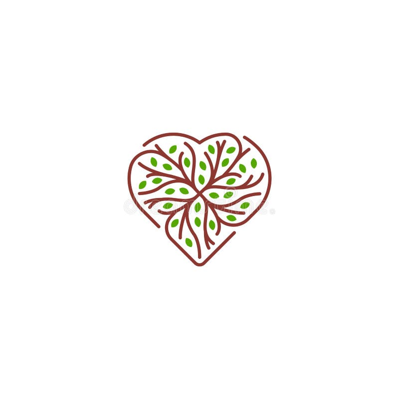Love Tree, Nature Heart, Leaf, Twig, Root. Vector Icon Logo Template ...
