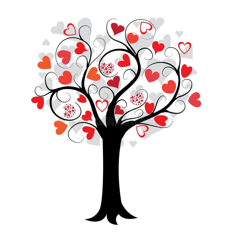 Love Tree with Red Hearts on White Stock Vector - Illustration of ...