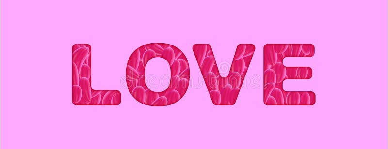 Love Typography with Pink Sakura Petals Flower. Vector Illustration ...