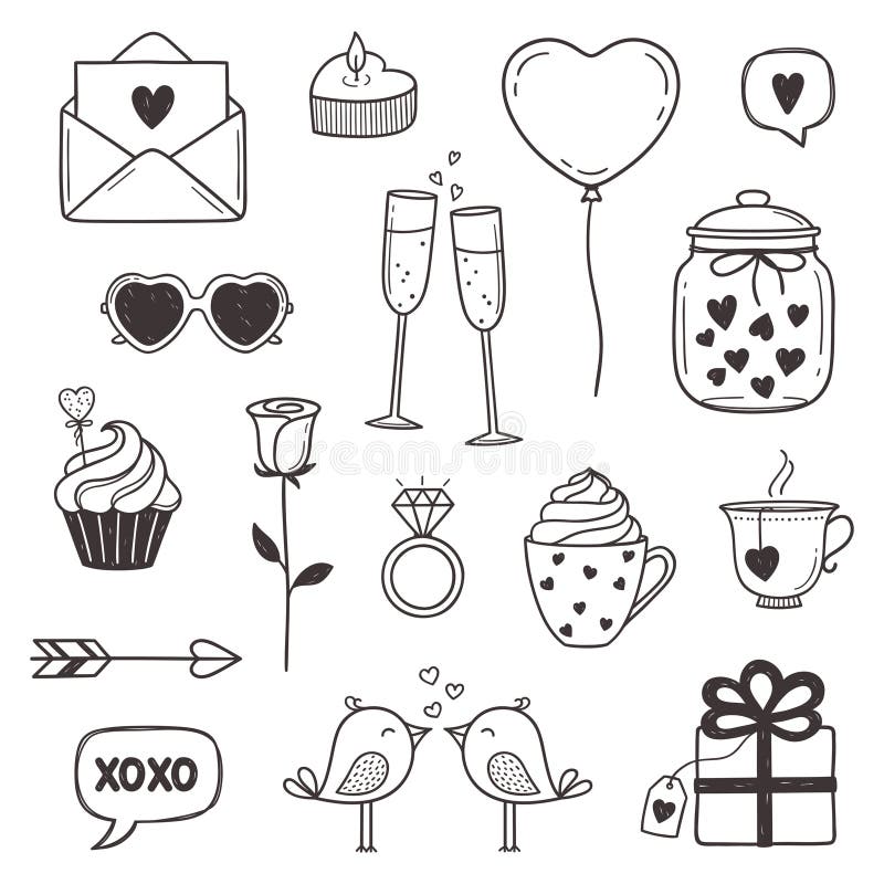 Love and Valentines Day Doodles Stock Vector - Illustration of bird ...