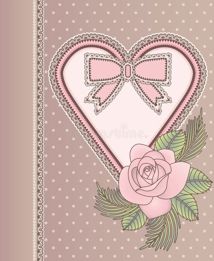 Love Vintage Card with Heart and Rose Stock Illustration - Illustration ...