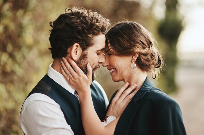 Love Wedding And Face Of Couple In Garden For Marriage Ceremony