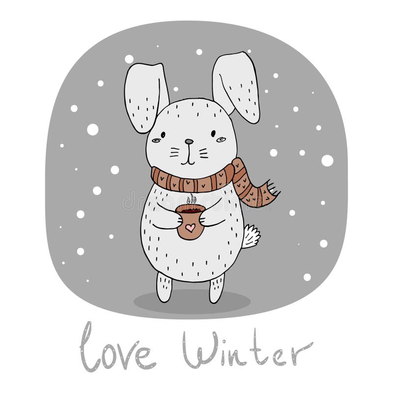 Love Winter Card with Rabbit and Cup Stock Vector - Illustration of ...