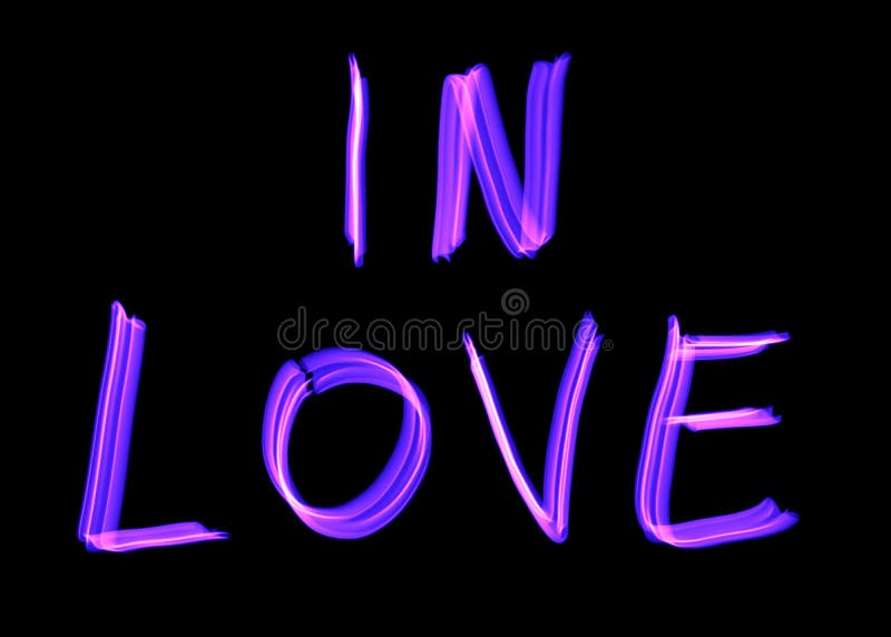 ,,in Love,, Purple Neon Word on Black Background Stock Illustration ...