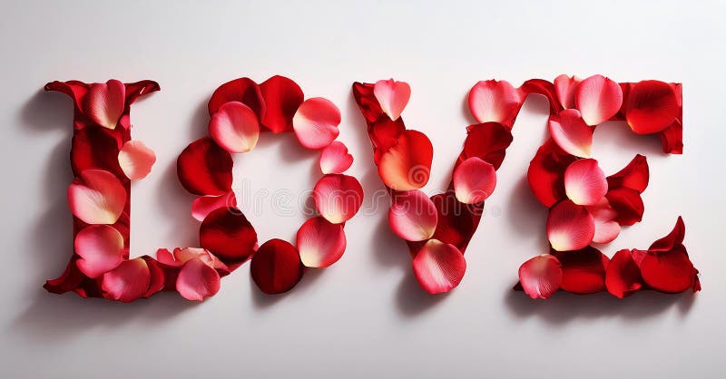 Love Word Composed of Red Rose Petals on a White Isolated Background ...