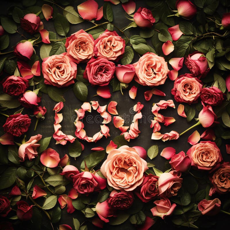 Love Word Written with Roses Flower Stock Photo - Image of celebration ...