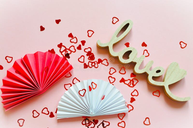 Love Write between Red Hearts Confetti Stock Illustration ...