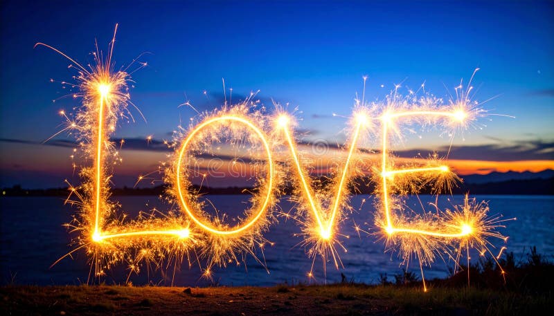 LOVE Writing Like Sparkler Light . Generated Image Stock Image - Image ...