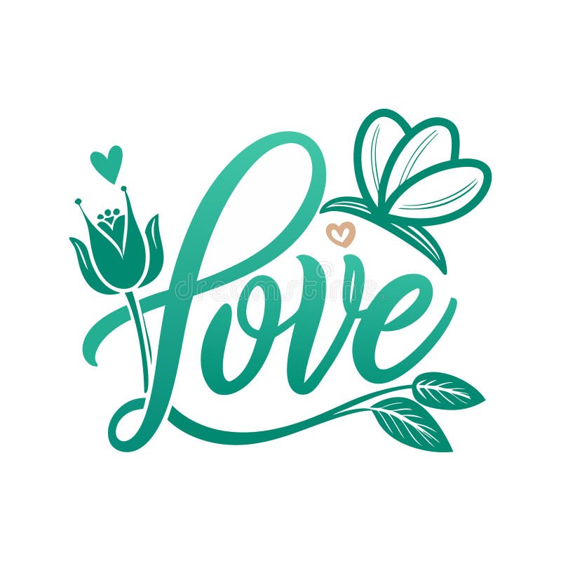 Love is Written in a Cursive Style with a Green Background Stock Vector ...