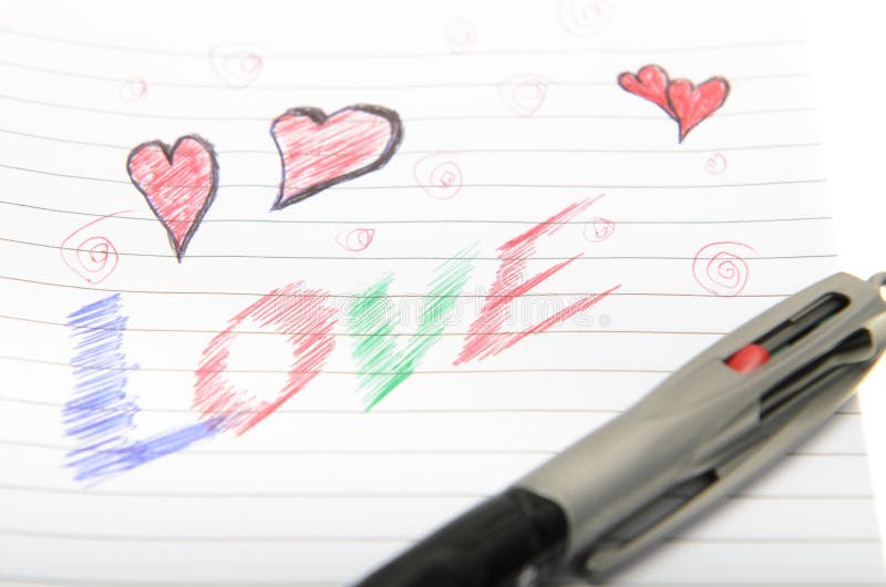 Love Written in Notebook with a Pen. Stock Photo - Image of doodle ...