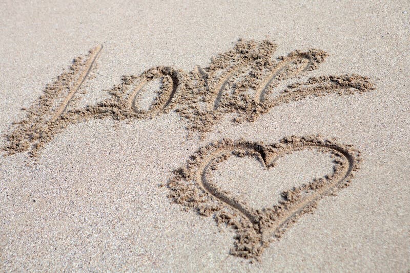 Love Written on the Sand with a Hearth Drawing Stock Image - Image of ...